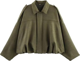 Generic Blouson bomber en faux daim pour femme - Style d&eacute;contract&eacute; - Manches longues - Tendance - Streetwear, vert militaire, M