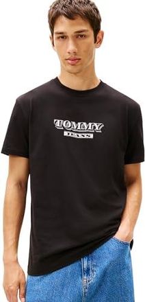 Tommy Jeans TJM Reg Bills Font SS Tee Ext Dm0Dm22322 T-Shirt S/S, Black (Black), L Homme