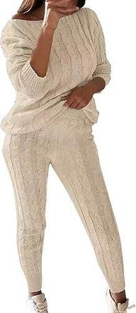 Generic Surv&ecirc;tements 2 pi&egrave;ces en tricot pour femme - Ensemble solide &agrave; col rond pour femme - V&ecirc;tements de d&eacute;tente chauds pour femmes - Ensemble de v&ecirc;tements d