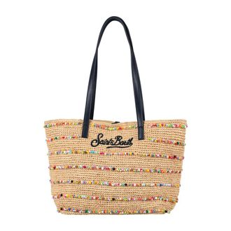 MC2 Saint Barth Geflochtene Raffia-Tasche mit Perlenstreifen - - Bags - Damen - Beige - ONE SIZE