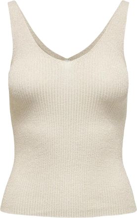Jacqueline de Yong JdY Damen Tank Top V-Ausschnitt Ärmellos Geripptes Design Bequemer Knit Fit, Farben:Beige, Größe:XL