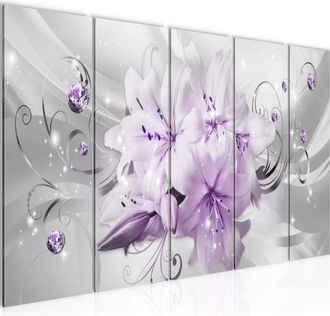 Runa Art Wandbild XXL Blumen Lilien Wohnzimmer Schlafzimmer 200 x 80 cm Violett Grau 5 Teilig - Made in Germany - 019855b