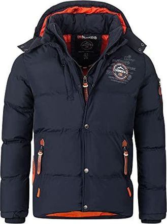 Geographical Norway Veste dhiver matelassée pour homme - Doublée chaude Anorak - Veste de snowboard SKI dextérieur pour lhiver/lautomne avec bonnet UD, Bleu marine verv, 