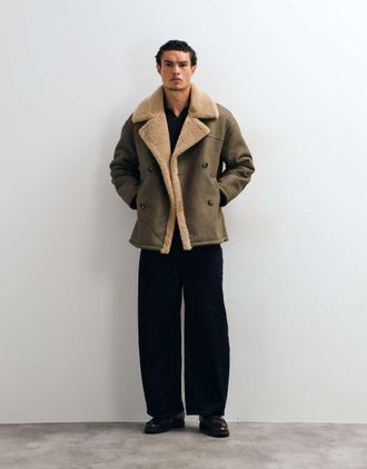 Asos blouson aviateur doubl&eacute; imitation peau de mouton en marron clair