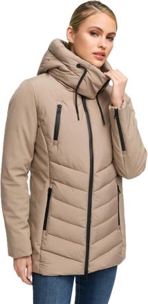 Marikoo Damen Winterjacke (XS-3XL) - Softshell, mit abnehmbarer Kapuze, Steppung - N103 - TaupeGrey Gr&ouml;&szlig;e XS - Gr.XS