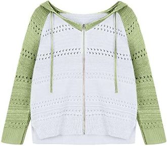 Generic 2026 Vestes dautomne et dhiver pour femme - Patchwork classique - Fermeture &eacute;clair int&eacute;grale - Pull &agrave; capuche d&eacute;contract&eacute;, Vert, S