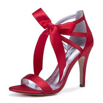 Generic Escarpins Femme Bout Ouvert Mariée Stylet Talons Sandales Chaussures De Mariee Bal Dress Fête Bridal 10.5Cm,Rouge,39 EU