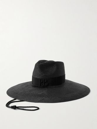 Ruslan Baginskiy Chapeau En Paille À Finitions En Gros-grain De Soie À Broderie - Noir