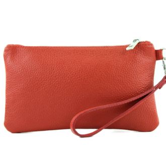 modamoda.de T193 Damen Leder Clutch Handgelenktasche Kosmetiktasche Klein handmade in Italy, Farbe:Feuerrot