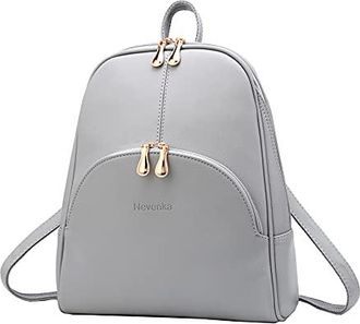 Nevenka Sac a Dos Femme en Cuir PU Doux et Souple Cartable Fille à Fermeture Éclaire Sac Porté Dos Scolaire Fille avec Bandoulières Ajustables (Gris)