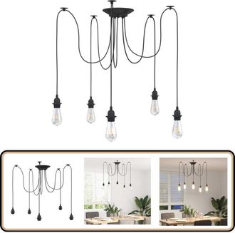 vidaXL Pendelleuchte mit 5 Fassungen E27 Schwarz Metall - Vidaxl