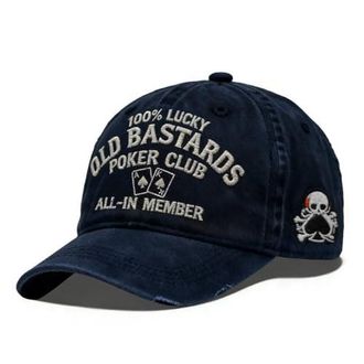 Generic Casquette Old Bastards Poker Club, casquette de baseball r&eacute;tro r&eacute;glable brod&eacute;e 3D en relief, 100 % porte-bonheur brod&eacute; &agrave; la main, bleu, Taille unique