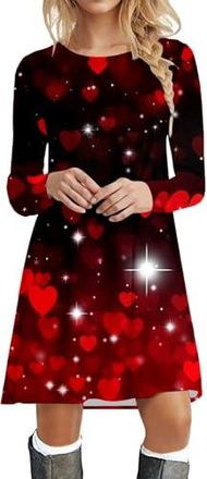 Generic Robe d&eacute;contract&eacute;e &agrave; manches longues et col rond pour femme 2026, bordeaux, S