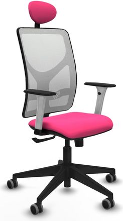 Piqueras y Crespo Schreibtischstuhl mit Rollen, mit wei&szlig;en und schwarzen Armlehnen, h&ouml;henverstellbare Lendenwirbelst&uuml;tze und festes Kopfteil, Wei&szlig;/Rosa