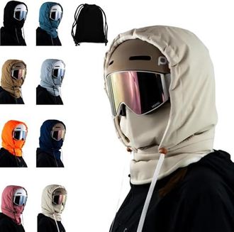 Generic Cagoule imperm&eacute;able doubl&eacute;e en polaire, cagoule de ski, couvre-casque de ski chaud dhiver avec cordon de serrage, beige, Taille unique