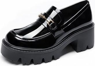 Dream Pairs Mocassin Femme Confortables à Plateforme, Mocassins en Cuir à Enfiler, Chaussures Loafers Habillées pour Bureau et Quotidien,Size 41.5,Noir-Pat,DWUMLS