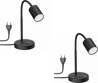 LEDs Com 2 St&uuml;ck Tischlampe WAIKA, Schwanenhals, Schalter, schwarz, 1x GU10 max. 60W