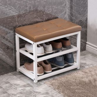 Generic 3-stöckige Schuhbank Mit Stauraum, Sitzfläche Aus PU-Leder Und Metallrahmen, Organizer for Den Eingangsbereich Im Wohnzimmerflur(Brown,50 * 45 * 30cm)