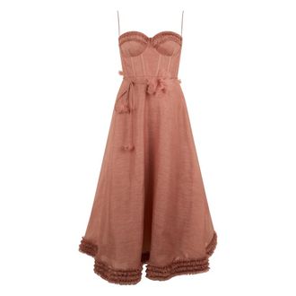 Zimmermann Femme, Robes, Brun, Taille: 38 FR Robe Midi Florale &agrave; &agrave; la Taille