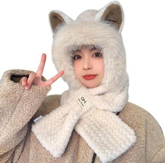 Generic Bonnet slouchy, chapeaux pour femme | Bonnet &agrave; oreilles avec oreilles | Chapeau dhiver avec oreilles danimaux avec &eacute;charpe, costume danimal pour lhive