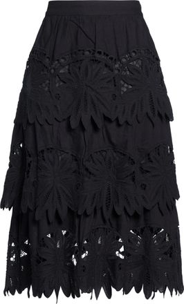 Farm Rio BLACK DAISY EMBROIDERED MIDI SKIRT