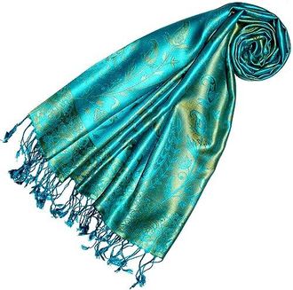 Lorenzo Cana Lorenzo Cana Pashmina 78642 Foulard jacquard tissé 100 % soie Motif cachemire Turquoise Vert clair, Turquoise/jaune citron, 70 x 190 cm