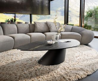 DELIFE Couchtisch Edge Organisch 140x76 cm Keramik Laminam Noir Desir Braun Conis Metall Schwarz, Couchtische