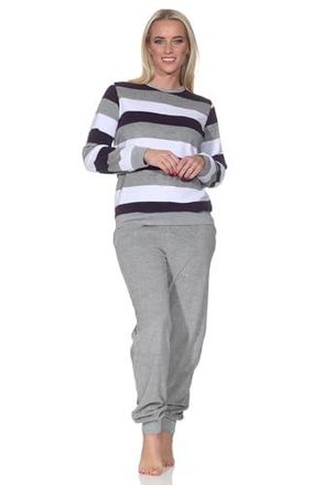 Normann Pyjama &agrave; manches longues pour femme avec poignets aspect rayures bloc - &eacute;galement en grandes tailles, lilas, 52-54