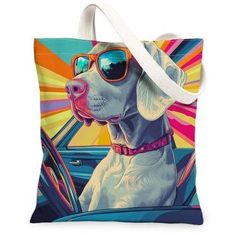 Generic Weimaraner Sac fourre-tout en toile pour faire du shopping, 33 x 38,1 cm, motif chiot pop esth&eacute;tique, sac d&eacute;picerie r&eacute;utilisable pour femme, animal do