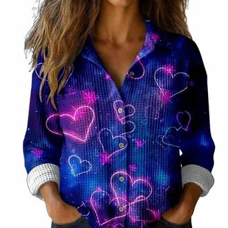 Generic Saint Valentin Manches 3/4 Col en V T-shirt pour Femmes T-shirt Graphique Coeur damour T-shirt Rouge Saint-Valentin Hauts D&eacute;contract&eacute; Printemps Chemis