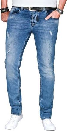 Alessandro Salvarini A. Salvarini Basic Slim Fit Pantalon en jean stretch pour homme - Bleu - 33 W/32 L