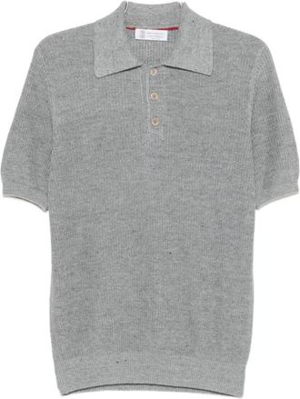 Brunello Cucinelli Homme, Tops, Gris, Taille: XL Polo en Maille C&ocirc;tel&eacute;e Anglaise