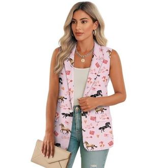 CHAQLIN Gilet de costume blazer pour femme avec col en V boutonné pour le travail, les fêtes, les tailles S à 5XL, cheval, XXL