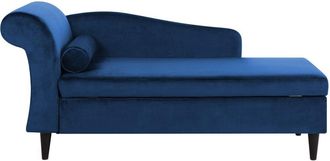 Beliani Chaiselongue Samt Marineblau Links mit Stauraum u. Kissen hohe Lehne Retro Luiro