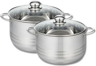 ELO Elo 9802150 Faitout inox &agrave; induction, Faitout inox 20 cm, Marmite en inox de 24 cm, Faitout avec couvercle en verre, Acier inoxydable, Verre, 20 et 24