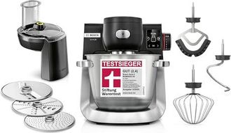 Bosch K&uuml;chenmaschine Serie 6, 7 Automatikprogramme, integr. Waage, 5,5l Sch&uuml;ssel, Durchlaufschnitzler, Scheiben, Knethaken/R&uuml;hrbesen/Silikonbesen, sp&uuml;lmasch