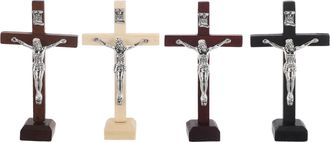 Amosfun 4 St&uuml;ck Kleine Handgefertigte Holzkreuze mit St&auml;nder - 105cm Katholisches Jesuskreuz Stehend und Wandh&auml;ngend f&uuml;r Tisch und Wanddekoration bei Weihnach