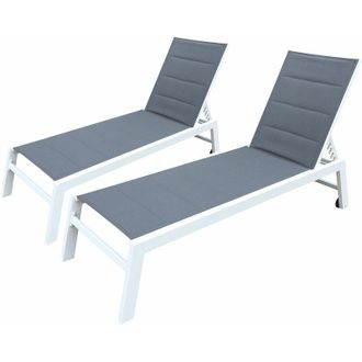 Happy Garden Lot de 2 bains de soleil BARBADOS en textil&egrave;ne gris - aluminium blanc