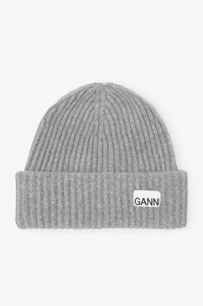 Ganni Oversized Woll-Rippstrickmütze grau