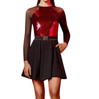 Hasan Hejazi Black & Red Sequin Skater Mini Dress Size XS