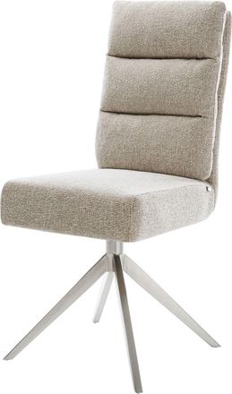 DELIFE Esszimmerstuhl Pela-Flex Kreuzgestell breit Edelstahl Webstoff Soft Beige 360&deg; drehbar Wippfunktion Taschenfederkern