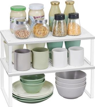 Songmics KCS401W01 Lot de 2 &eacute;tag&egrave;res &agrave; &eacute;pices empilables et extensibles en m&eacute;tal Blanc