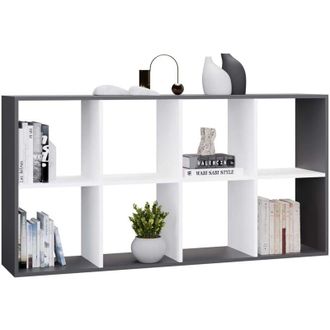 Topeshop Marion - Modulares Regal mit 8 F&auml;chern - B&uuml;cherregal mit 8 F&auml;chern - 147 x 30 x 75 cm - Anthrazit und Wei&szlig;