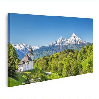 Islandburner Bild auf Leinwand Kirche In Den Alpen Mit Schneebedeckten Bergen Bilder Wandbilder Poster