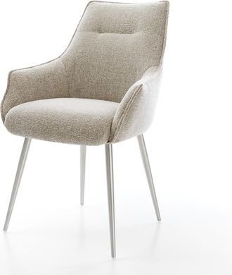 DELIFE Esszimmerstuhl Alja-Flex mit Armlehnen Webstoff Soft Beige 4-Fu&szlig; konisch Edelstahl Taschenfederkern, Esszimmerst&uuml;hle