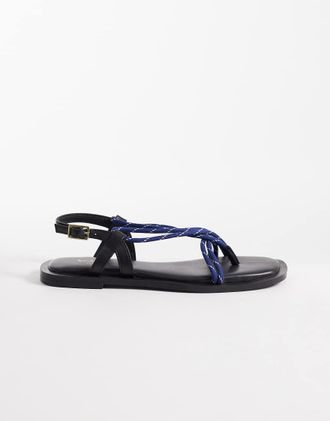 WALK LONDON Walk London - Sophia - Zehenstegsandalen aus schwarzem Leder mit Schn&uuml;rung