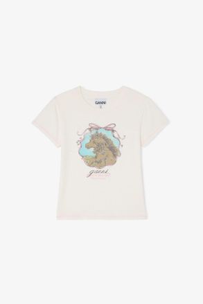 Ganni T-shirt Baby Fit avec chevaux Blanc Coton biologique - Taille S - Pour Femme