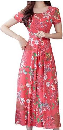 Generic Robe dété midi à col rond, robe trapèze ample à manches courtes, imprimé floral, robes décontractées pour femmes, robe de printemps légère, taille hau