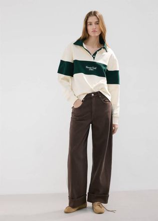 Mango Sweatshirt &agrave; col polo avec inscription brod&eacute;e &eacute;cru - Femme - S - MANGO