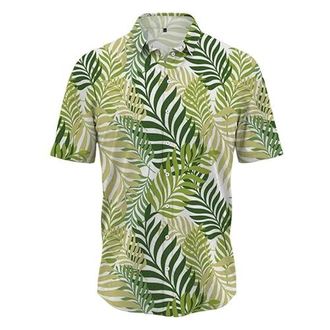 Keephen Feuilles Impression 3D Boutonn&eacute;e Chemise pour Femmes Hommes Nouveaut&eacute; Hawaiian Chemises Manches Courtes Plage Aloha Chemise